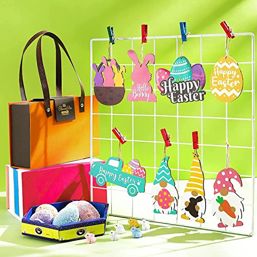40 Pieces Easter Wooden Ornaments for Tree Happy Easter Egg Gnome Bunny Chick Cutouts Wood Hanging Ornament Spring Easter Wooden Slice Decorations for Party Home Classroom Decor, 20 Styles