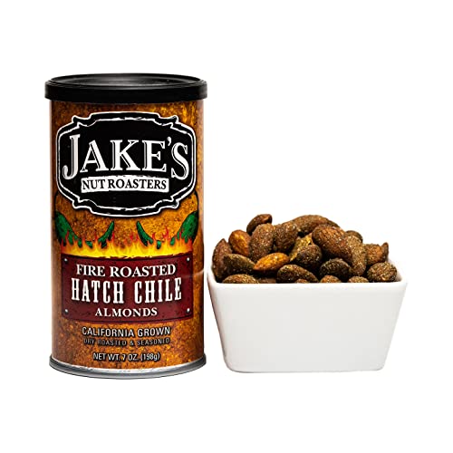 Jake's Nut Roasters - Fire Roasted Hatch Chile Almonds (2 Pack) Whole Dry Roasted Seasoned Almonds - High-Protein Snack with a Spicy Southwest Flavor