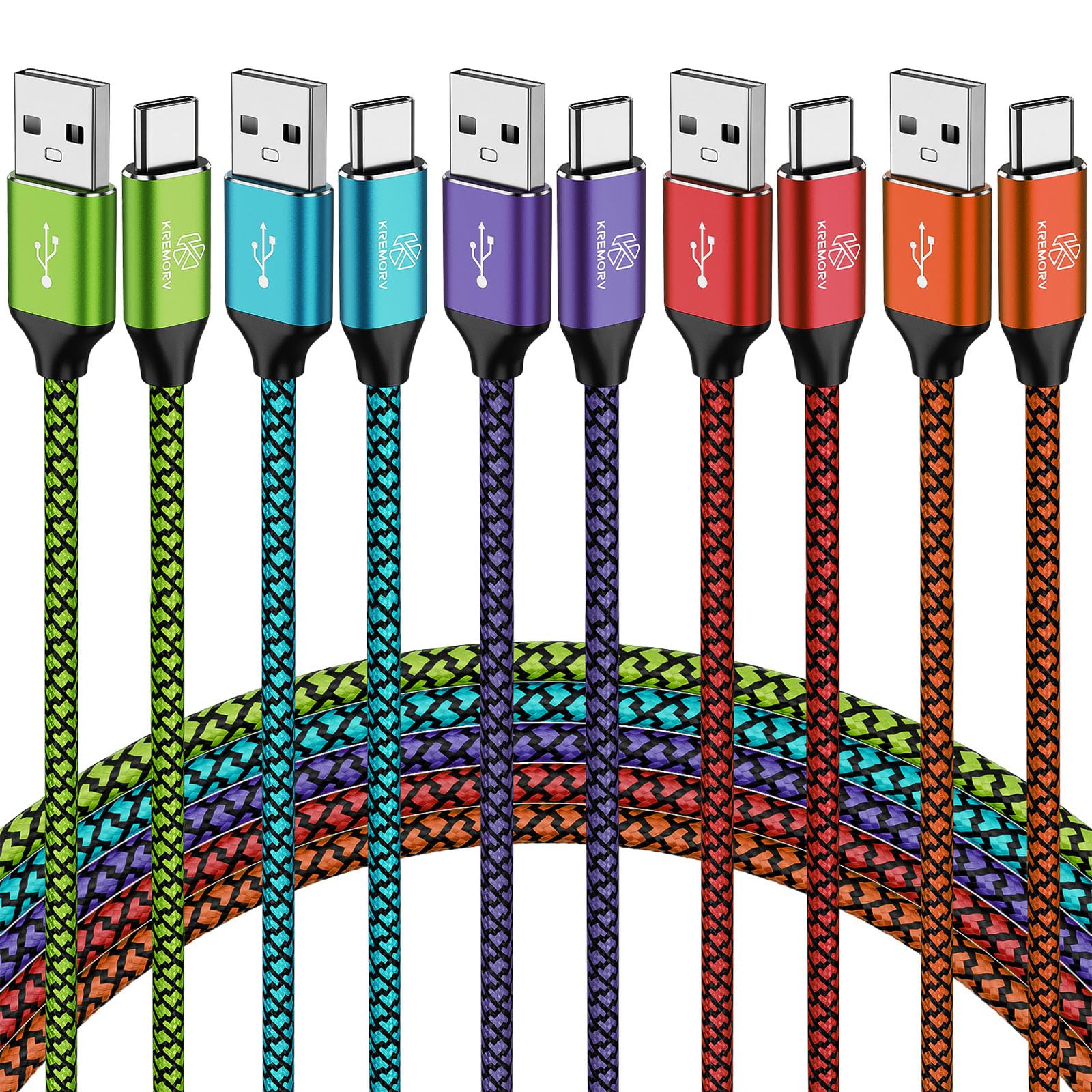 KREMORV USB Type C Cable 5-Pack 10ft USB A to Type C Cable 10 Feet Extra Long Fast Charging Type C Cord Phone Charger for Samsung Galaxy S10 S9 S8 Note 9 8 10, LG G8 G7 G6 V30 G8 G7