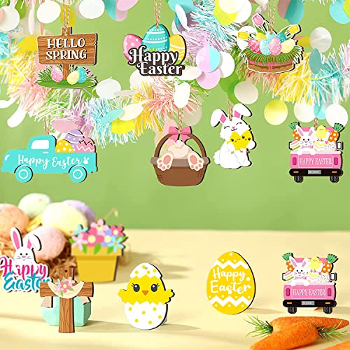 40 Pieces Easter Wooden Ornaments for Tree Happy Easter Egg Gnome Bunny Chick Cutouts Wood Hanging Ornament Spring Easter Wooden Slice Decorations for Party Home Classroom Decor, 20 Styles