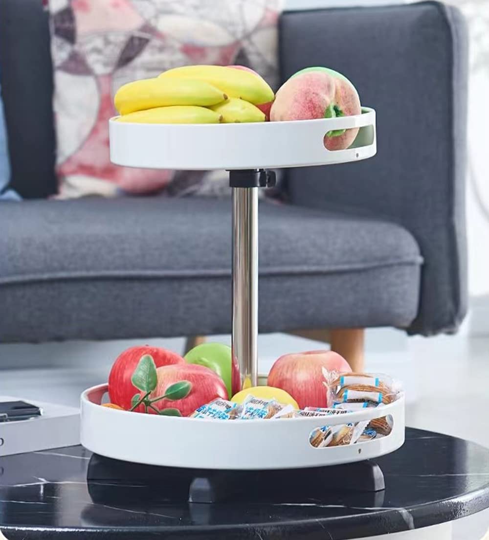BULTIWEUD 2 Tier Lazy Susan Turntable Spice Rack Organizer Food Storage Container for Kitchen Cabinet, Spinning Organizer for Spices,Condiments,White