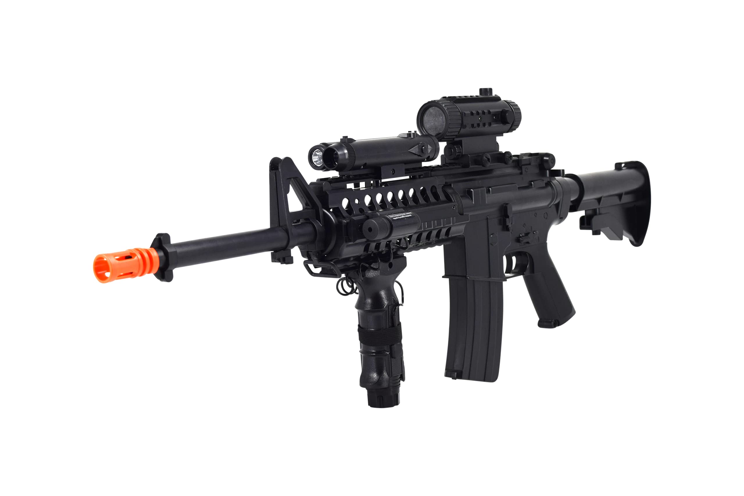 Fire Power SOFT AIR USA F4D AEG Electric Airsoft Rifle with Flashlight and Laser, Black, 200 FPS