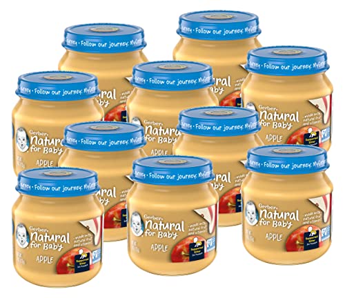 Gerber Natural for Baby 1st Foods Baby Food Jar, Apple, Made with Natural Fruit & Vitamin C, Non-GMO Pureed Baby Food, 4-Ounce Glass Jar (Pack of 10 Jars)