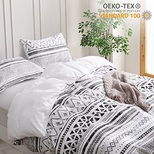 PHF Ultra Soft Boho Duvet Cover King Size, Printed Bedding Set 3 Pieces, Comfy Farmhouse Pattern Duvet Cover Set with 2 Pillow Shams, Zipper Closure and 8 Ties, 104"x90", Black & White