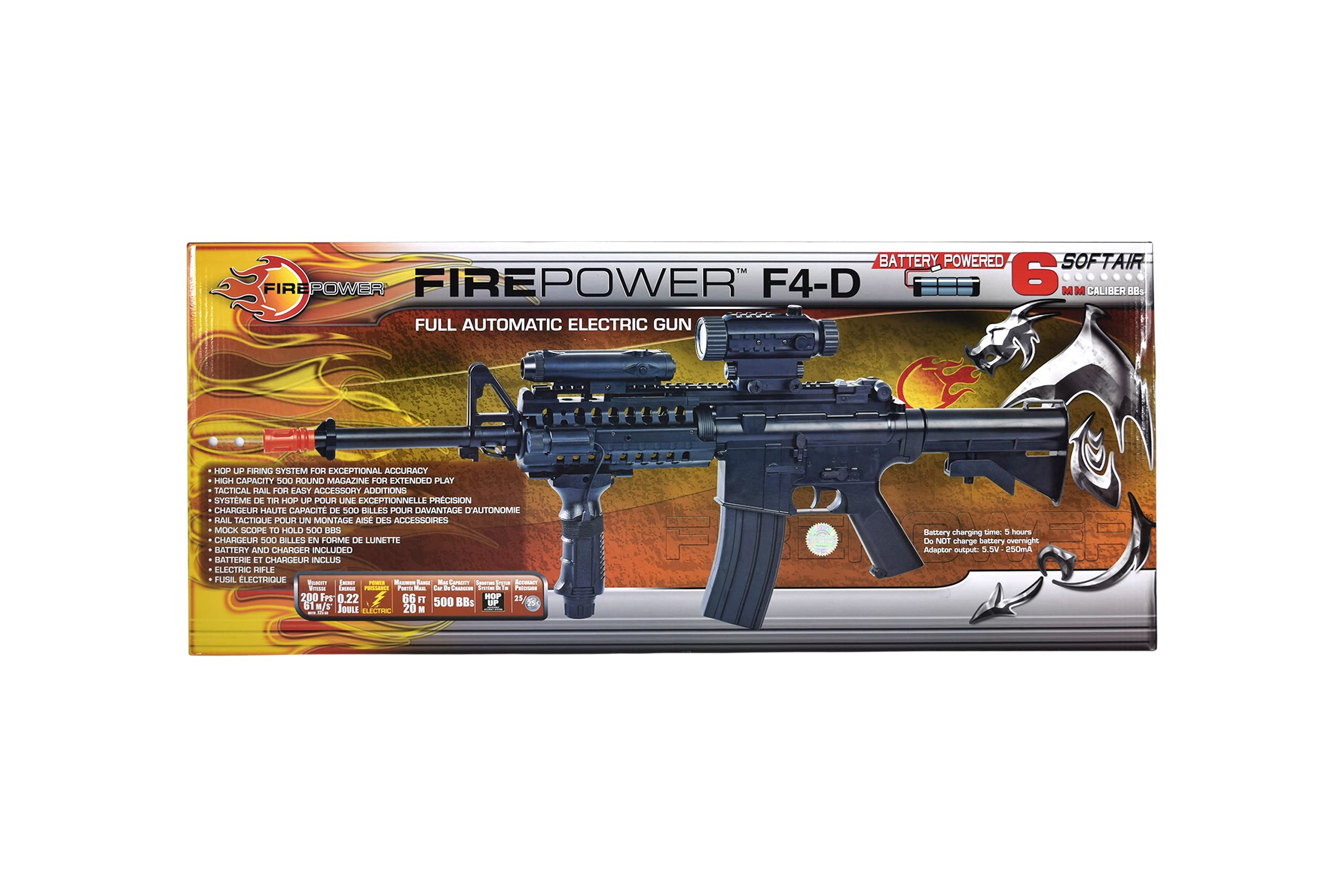 Fire Power SOFT AIR USA F4D AEG Electric Airsoft Rifle with Flashlight and Laser, Black, 200 FPS