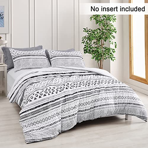 PHF Ultra Soft Boho Duvet Cover King Size, Printed Bedding Set 3 Pieces, Comfy Farmhouse Pattern Duvet Cover Set with 2 Pillow Shams, Zipper Closure and 8 Ties, 104"x90", Black & White