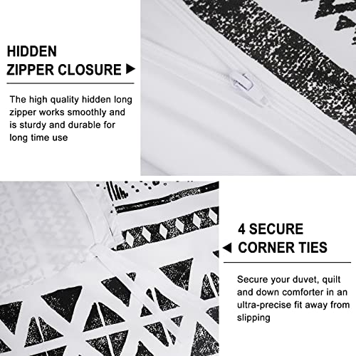 PHF Ultra Soft Boho Duvet Cover King Size, Printed Bedding Set 3 Pieces, Comfy Farmhouse Pattern Duvet Cover Set with 2 Pillow Shams, Zipper Closure and 8 Ties, 104"x90", Black & White