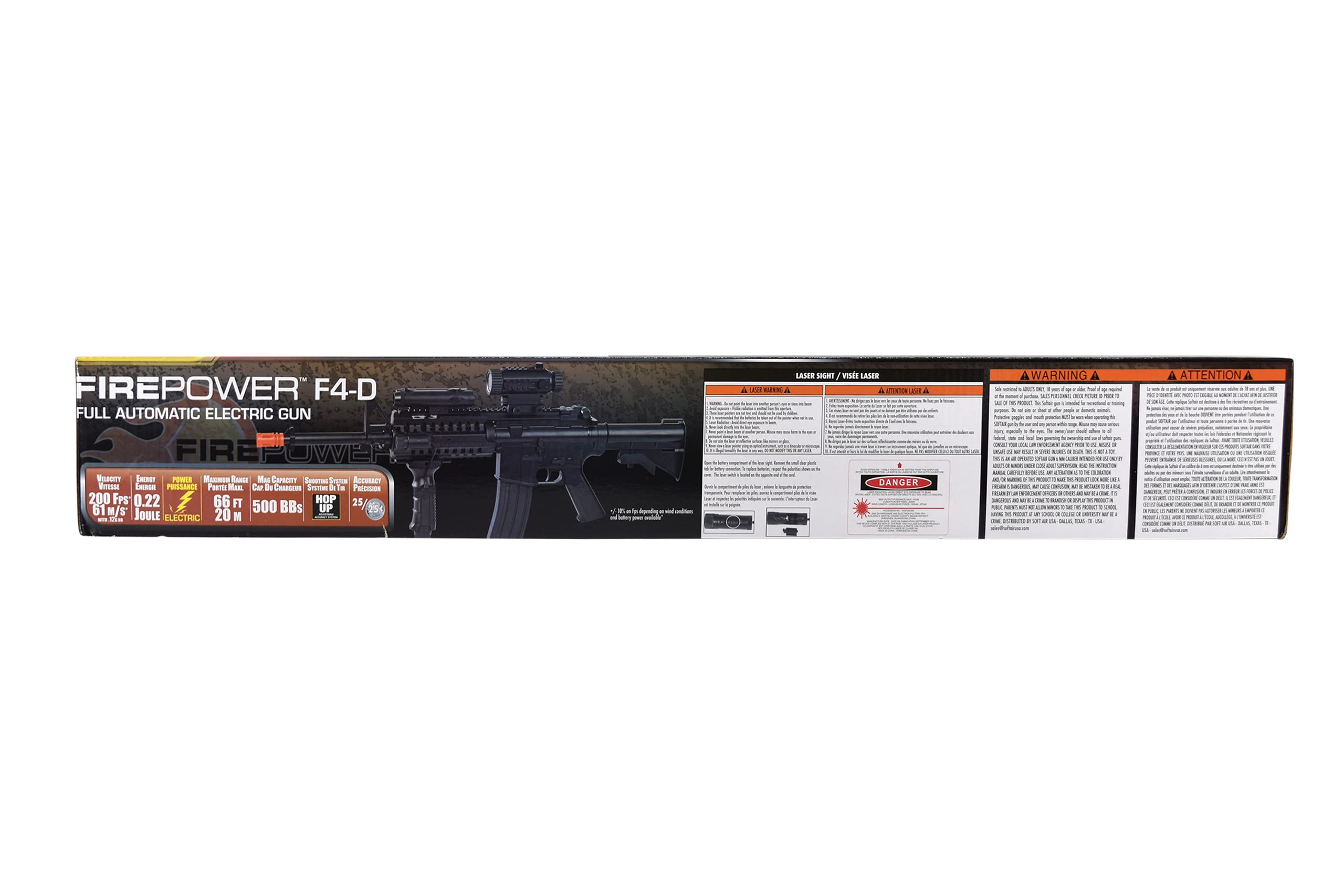 Fire Power SOFT AIR USA F4D AEG Electric Airsoft Rifle with Flashlight and Laser, Black, 200 FPS