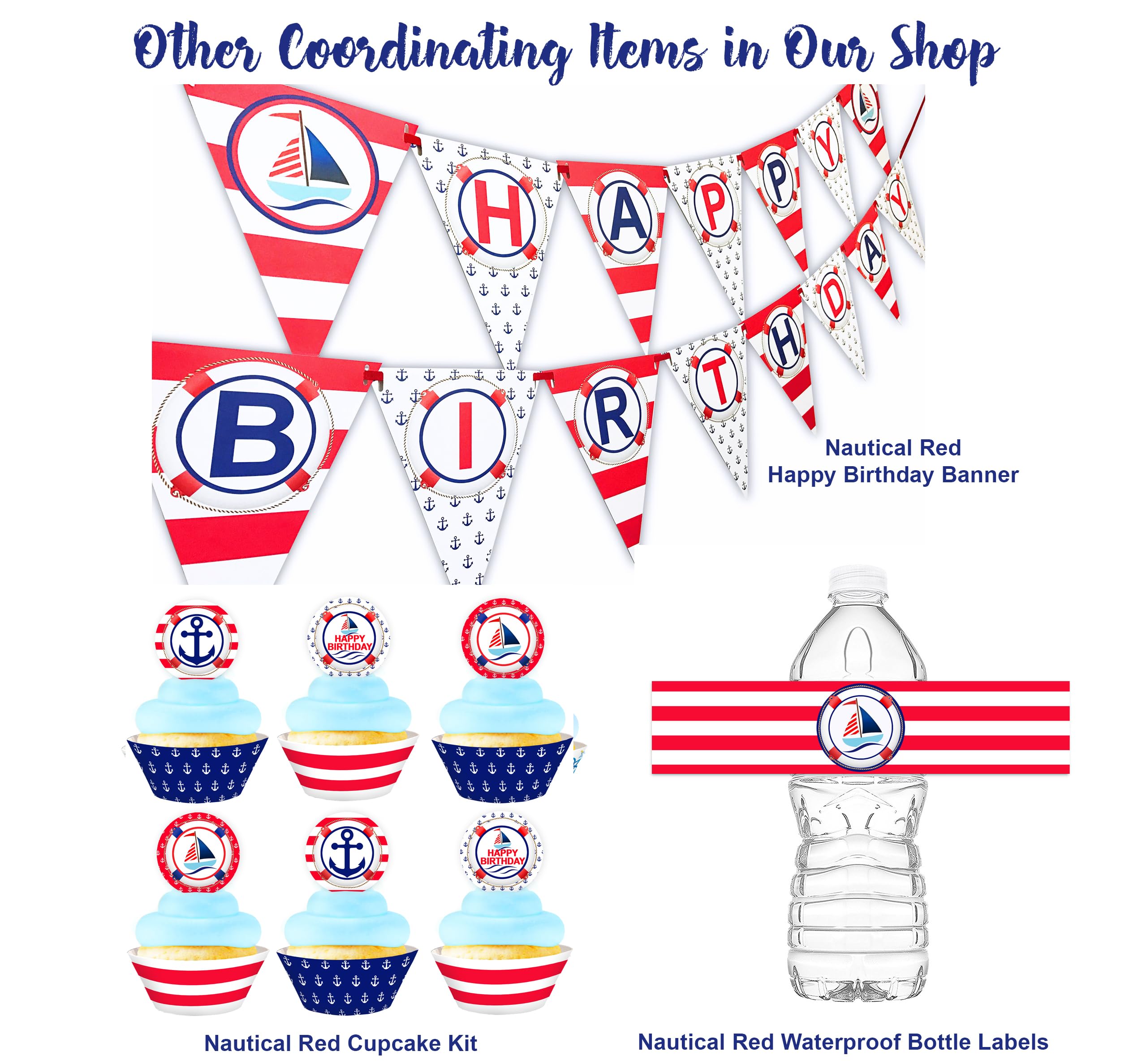 POP parties Nautical RED Happy Birthday Banner Pennant - Sailboat Party Banner - Made in The USA