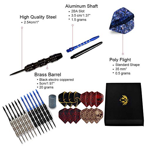 WINSDART ADKX Steel Tip Darts 12 Pack Set with Nonslip Iron Barrel Aluminum Dart Shafts and Flights + Darts Sharpener + an Gift Box(Shape A)
