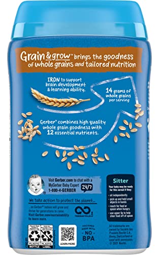Gerber Cereal for Baby 2nd Foods Grain & Grow Cereal, Whole Wheat Cereal, Made with Whole Grains & Essential Nutrients, Non-GMO, 8-Ounce Canister (Pack of 6)