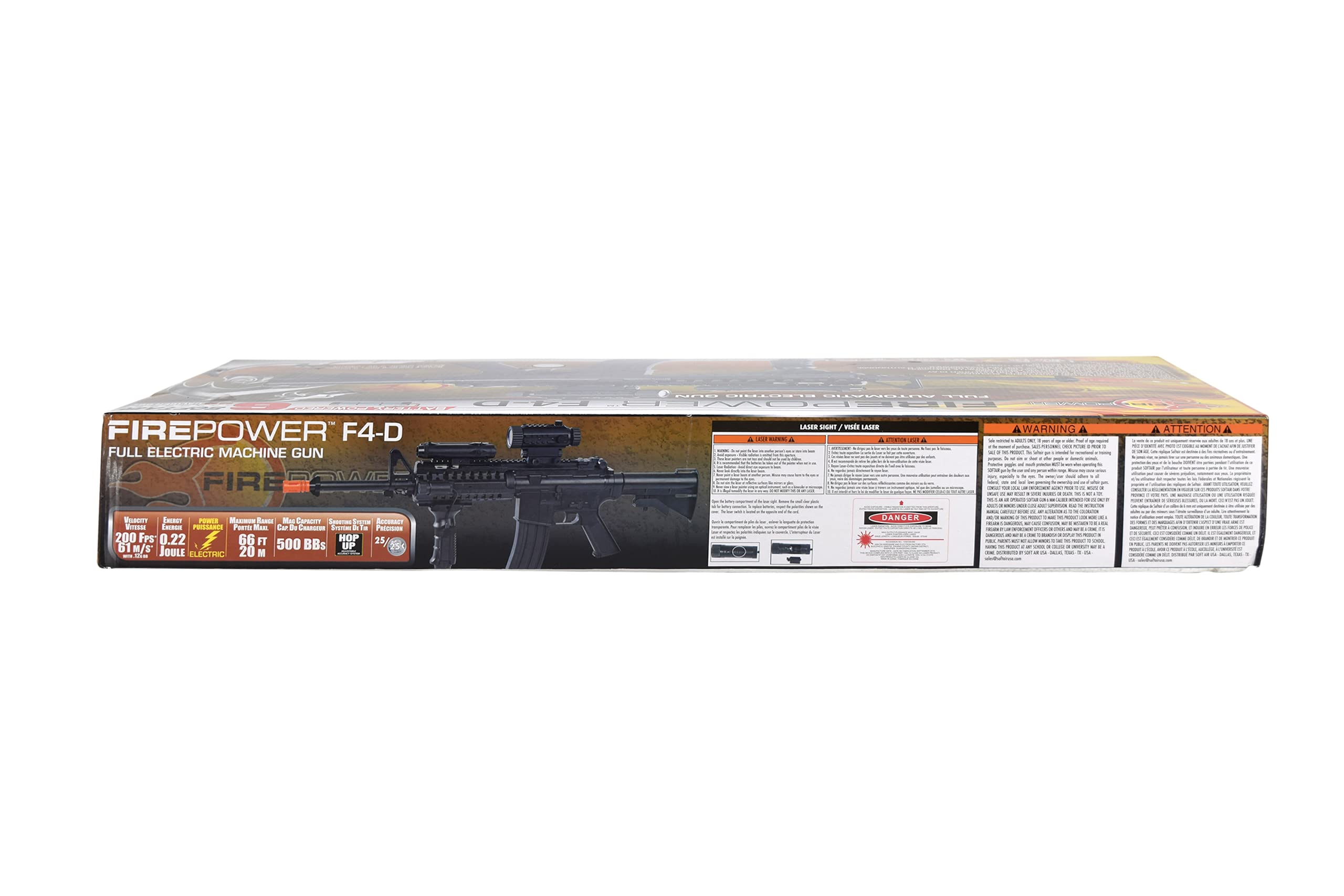 Fire Power SOFT AIR USA F4D AEG Electric Airsoft Rifle with Flashlight and Laser, Black, 200 FPS