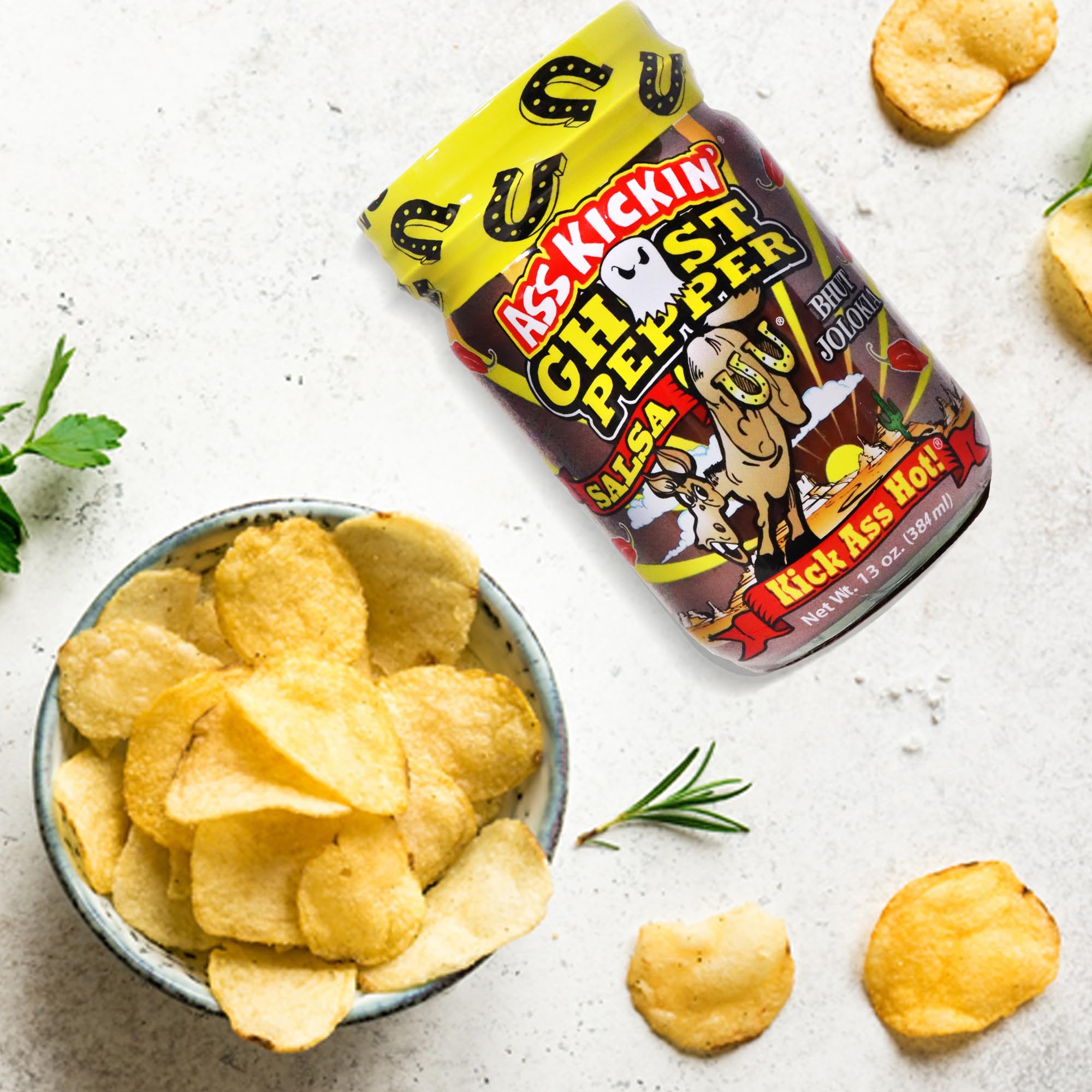 ASS KICKIN' Ghost Pepper Spicy Salsa - 13 oz - Premium Gourmet Spicy Hot Salsa for Tortilla Chips, Veggies, and Breakfast Burritos – Perfect Stocking Stuffers or Christmas Gifts - Try if you Dare!