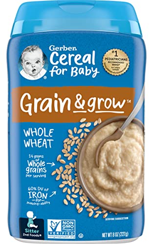 Gerber Cereal for Baby 2nd Foods Grain & Grow Cereal, Whole Wheat Cereal, Made with Whole Grains & Essential Nutrients, Non-GMO, 8-Ounce Canister (Pack of 6)