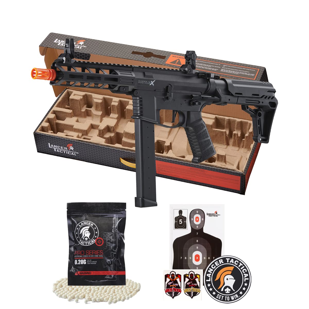 Lancer Tactical Gen 2 New 9mm Battle X CQB Lightweight Carbine AEG Color Black