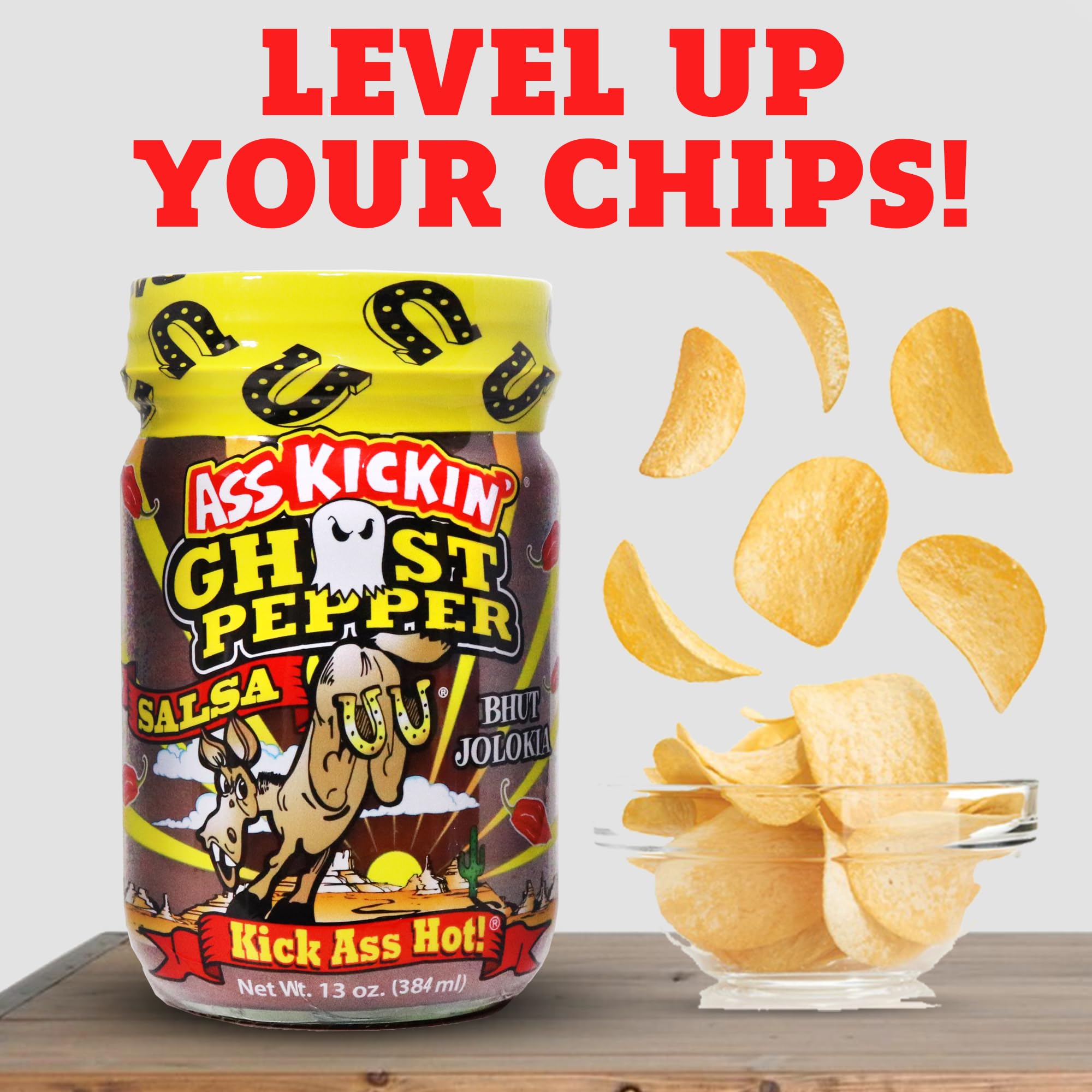 ASS KICKIN' Ghost Pepper Spicy Salsa - 13 oz - Premium Gourmet Spicy Hot Salsa for Tortilla Chips, Veggies, and Breakfast Burritos – Perfect Stocking Stuffers or Christmas Gifts - Try if you Dare!