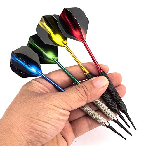 centaur 12 Pack Soft Tip Darts, Professional 18 Gram Plastic Tip Dart Sets with 4 Colors Premium Aluminum Shafts 100 Dart Tips 16 Dart Flights and Dart Case for Electronic Dart Board, Silver & Black