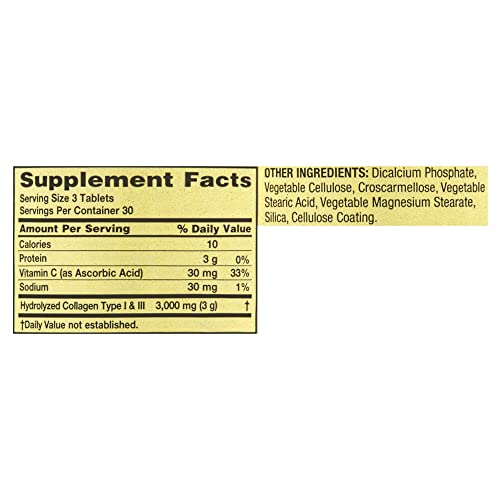 Improve Your Skin Elasticity and Joint Health with Spring Valley Collagen Type 1 & 3 + Vitamin C Dietary Supplement - 1,000mg Tablets, 90 Count. Includes Luall Fridge Magnetic