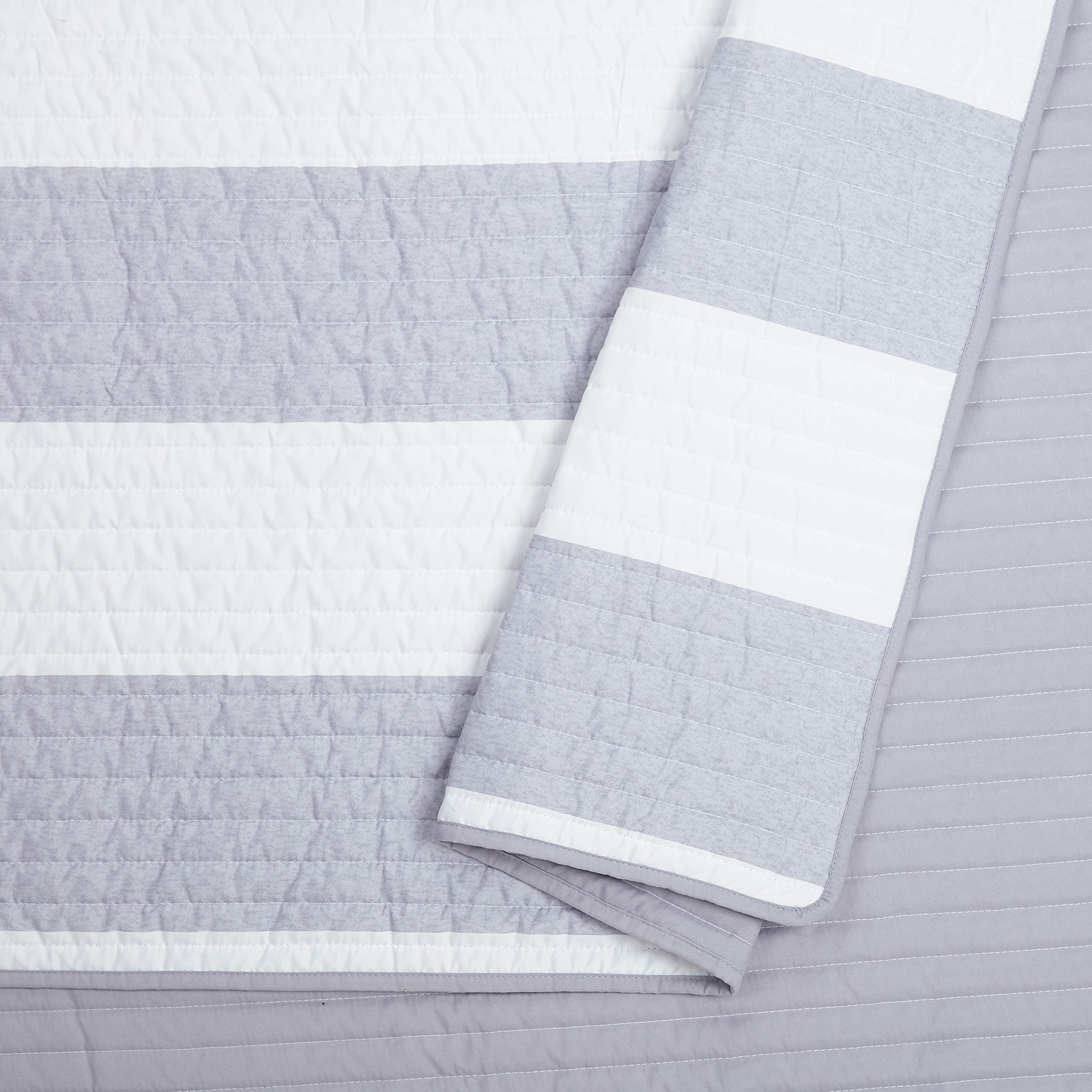 URBAN PLAYGROUND All Seasons Lavelle Gray/White Stripe Quilt Set - 2 Piece Soft Brushed Microfiber Kids Bedding Set for Boys/Girls – Machine Washable (Twin)