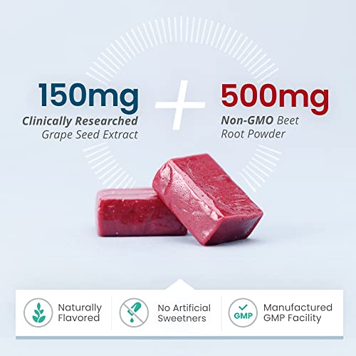 humanN SuperBeets Heart Chews - Nitric Oxide Production and Blood Pressure Support - Grape Seed Extract & Non-GMO Beet Energy Chews - Pomegranate Berry Flavor, 60 Count