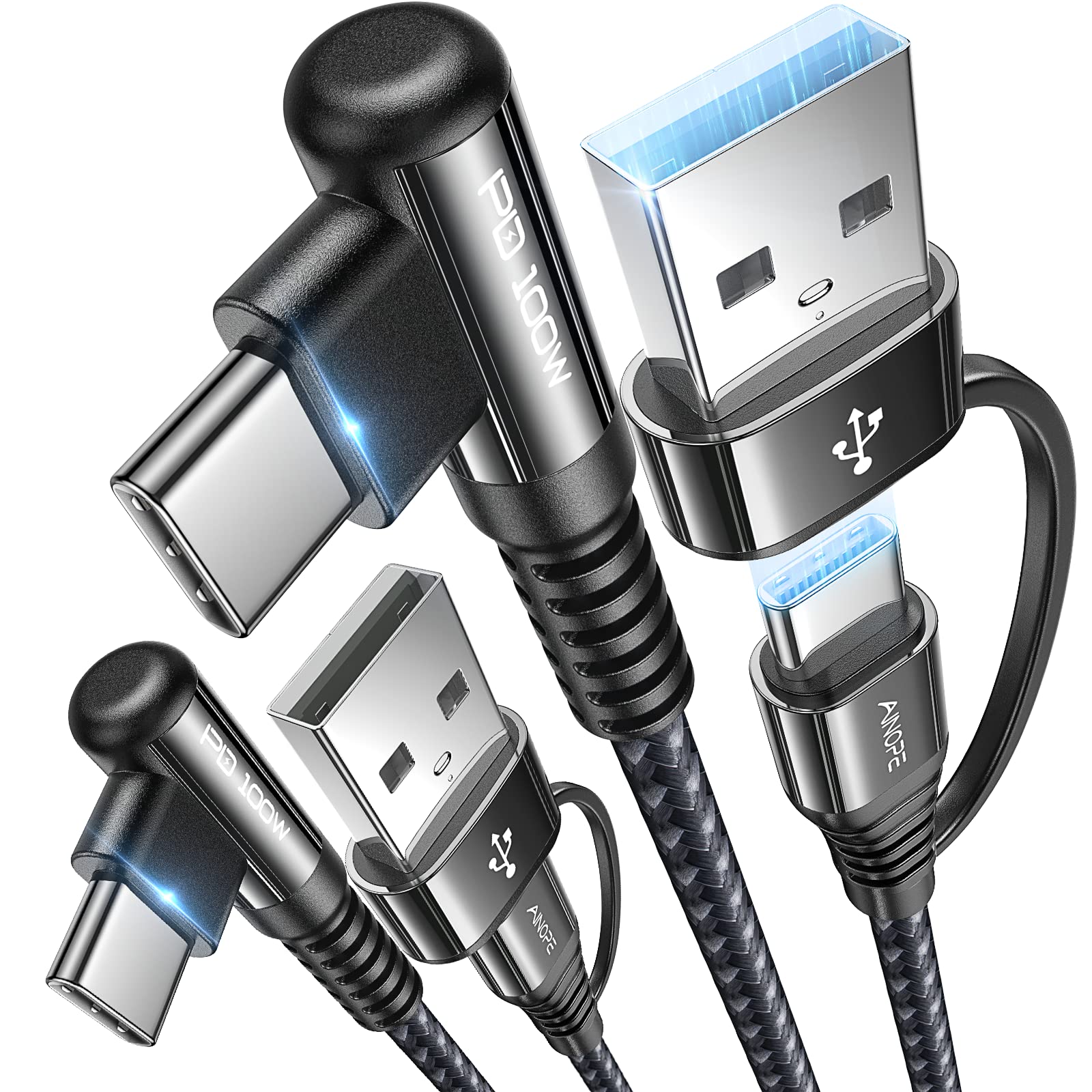 AINOPE USB C to USB C Charger Cable Fast Charging 100W 2 Pack 6.6FT Type C Fast Charger Charging Cord Right Angle Compatible with Samsung S23 Note 20 iPad Pro Air Mini MacBook Air Pro iPhone 15 Pro