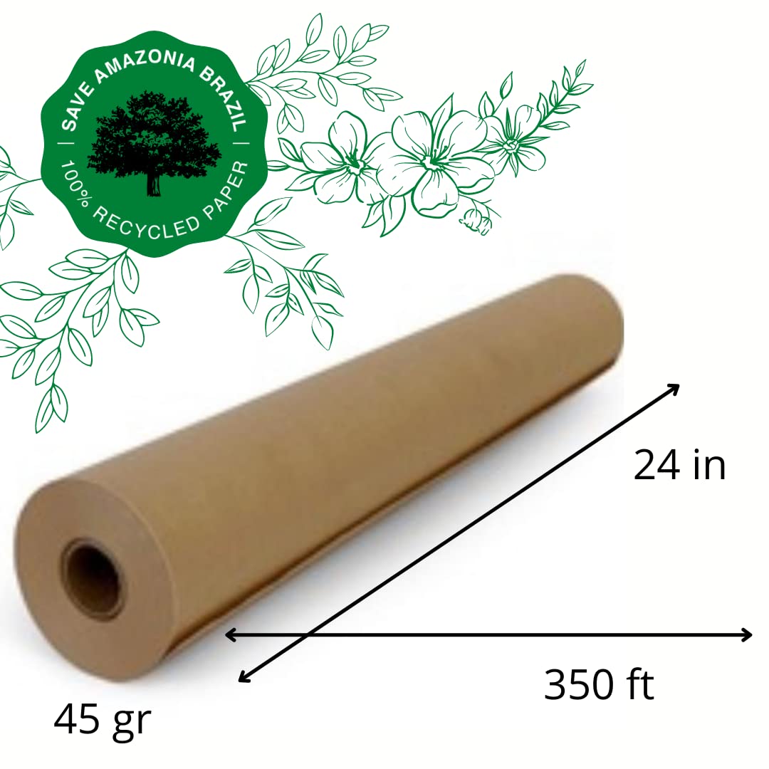 Eco Kraft Wrapping Paper Roll | 24in 350ft (45g) | Biodegradable with 100% Recycled Fiber | Multi-use: Natural Wrapping Paper, Table Cover/Runner, Moving, Packing & Shipping.