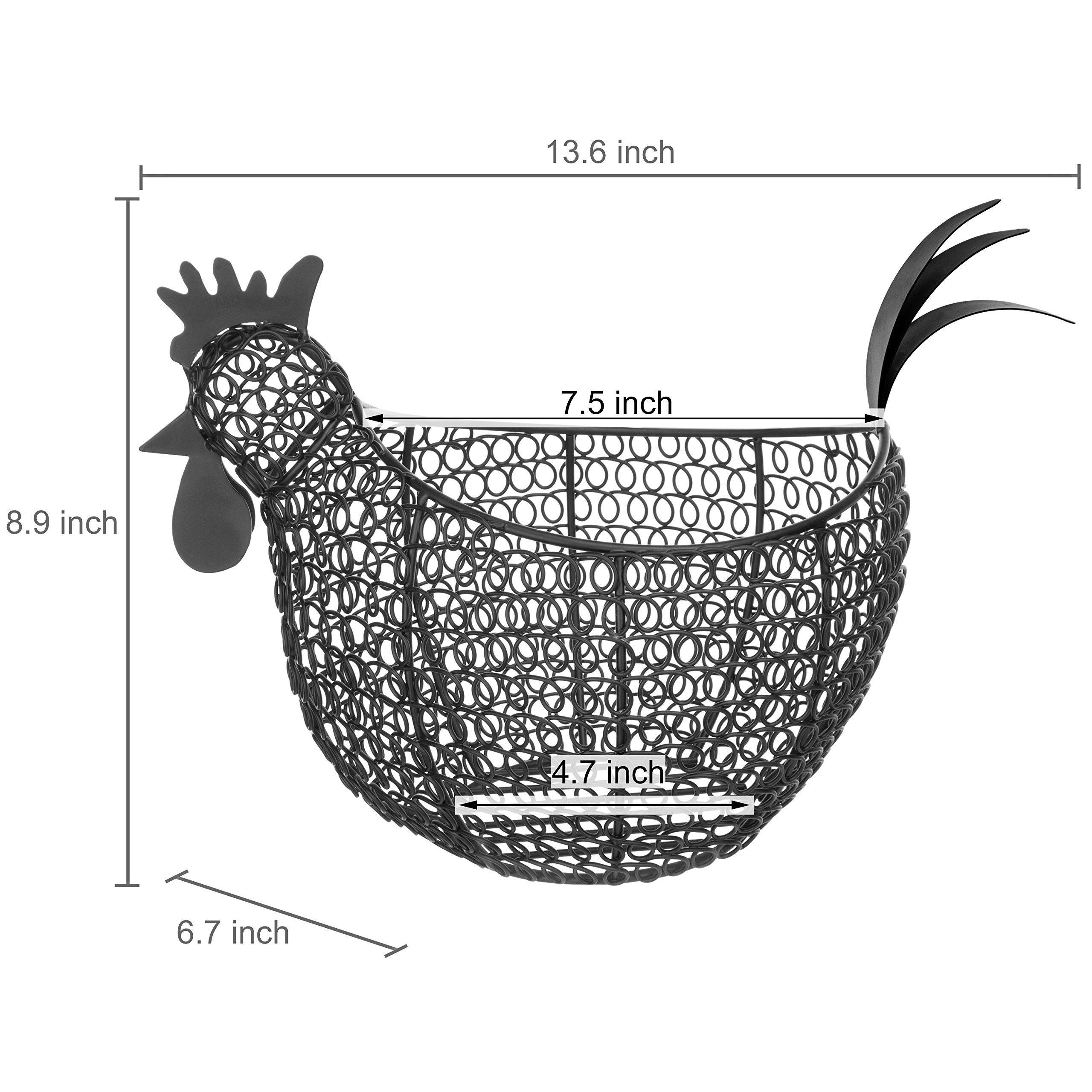 MyGift Aesthetic Black Metal Wire Chicken-Shaped Egg Storage Basket