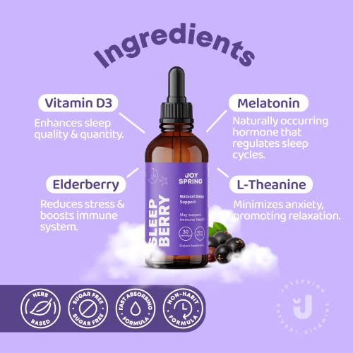 JoySpring SleepBerry Melatonin for Kids with Elderberry - Liquid Melatonin for Kids Sleep Support - Natural Children Melatonin Liquid with Vitamin D - Melatonin for Kids Liquid - Toddler Melatonin