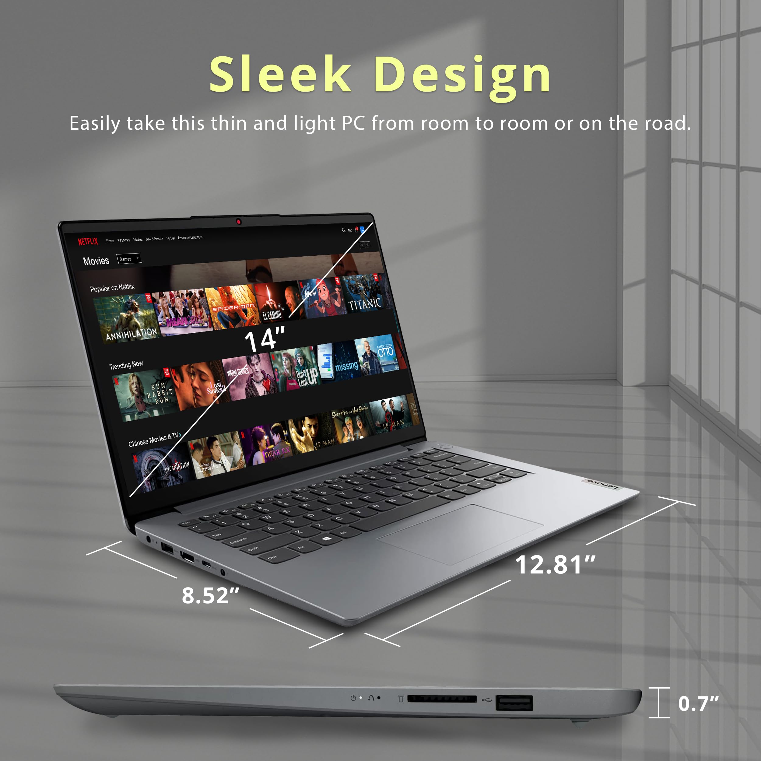 Lenovo 2022 Ideapad 1i 14" HD Laptop, Intel Celeron N4020 Processor, 4GB RAM, 64GB eMMC Flash Memory, Intel HD Graphics 500, HD Webcam, Stereo Speakers, Cloud Grey, Windows 11S, 128GB USB Card