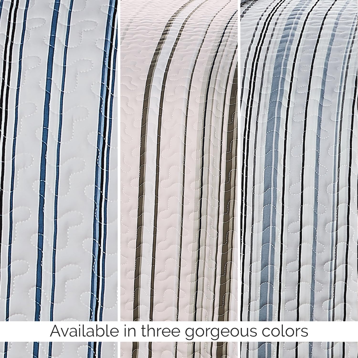 Southshore Fine Living, Inc. Oversized King Quilt Set, Striped Beige Lightweight Bedspread, 3-Piece Coastal Bedding Set, Soft Microfiber Fabric, California King Quilt Sets Oversized, Grey Stripes