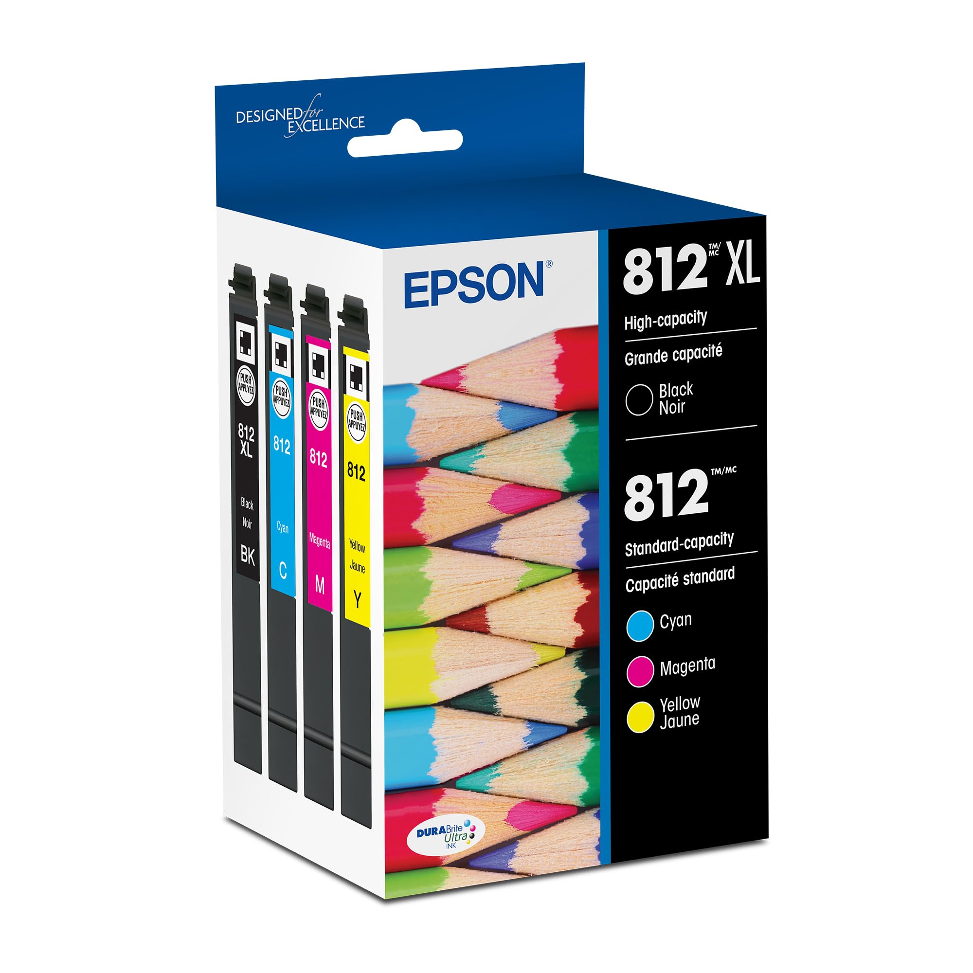 EPSON T812 DURABrite Ultra Ink High Capacity Black & Standard Color Cartridge Combo Pack (T812XL-BCS) for select Epson WorkForce Pro Printers