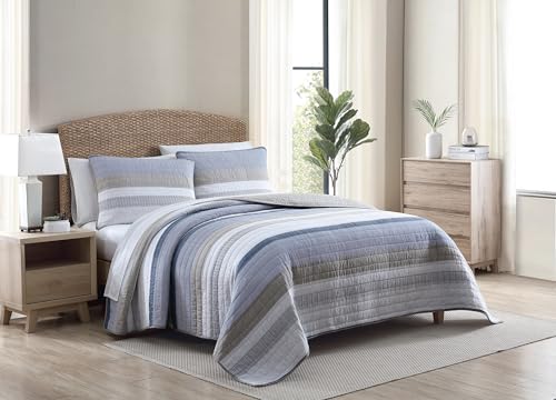 Nautica - Queen Quilt Set, Cotton Reversible Bedding with Matching Shams, Home Decor for All Seasons (Blue/Beige/White, Queen)