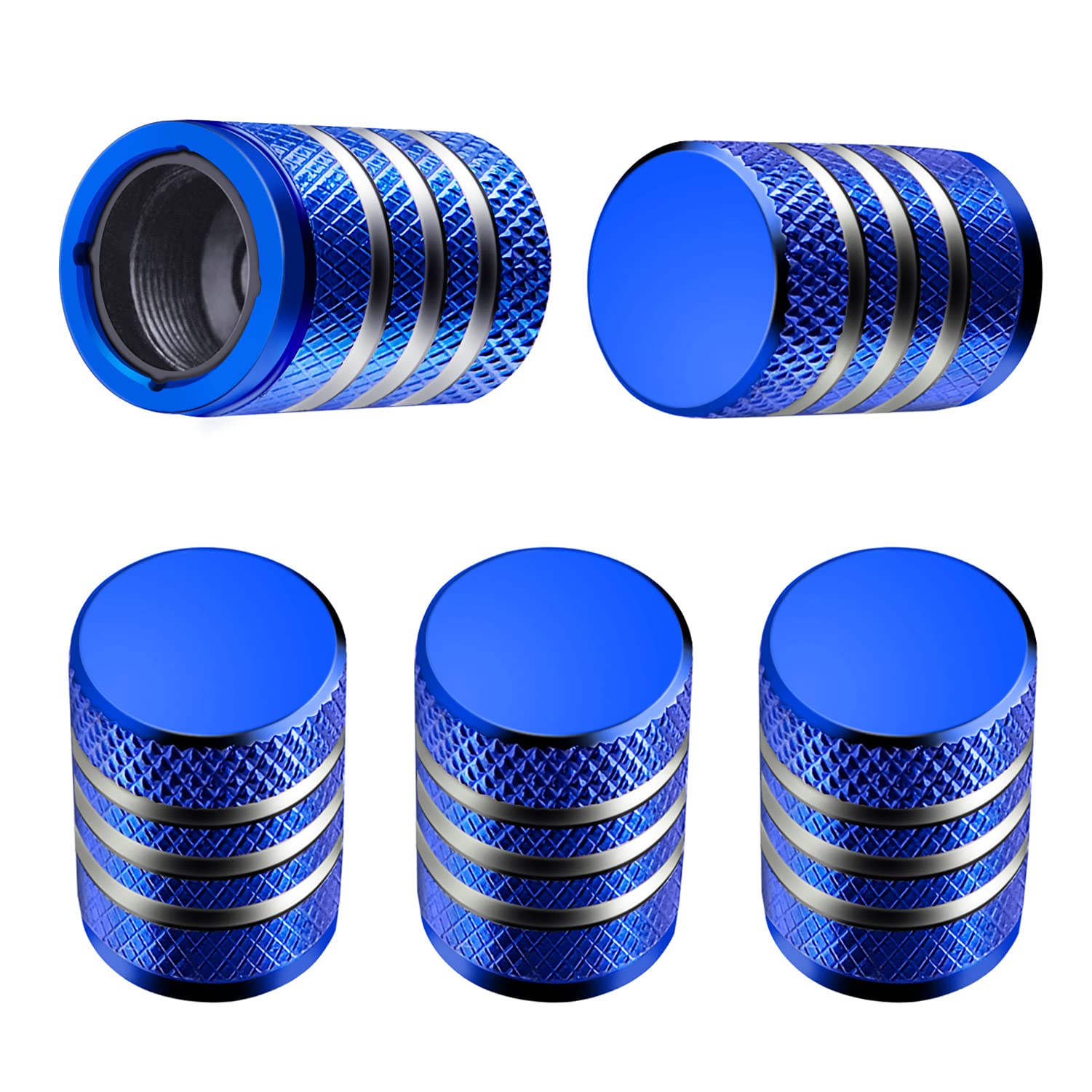 Tire Valve Stem Cap Cover - (5 Pack) Tire Air Caps Metal with Plastic Liner Corrosion Resistant Leak-Proof for Car Truck Motorcycle SUV and Bike Blue