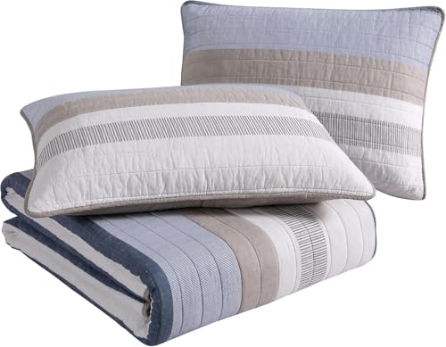 Nautica - Queen Quilt Set, Cotton Reversible Bedding with Matching Shams, Home Decor for All Seasons (Blue/Beige/White, Queen)