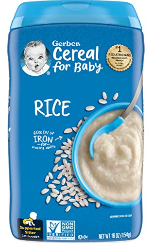 Gerber Cereal for Baby 1st Foods Rice Cereal, Made with Essential Nutrients for Supported Sitters, Non-GMO Project Verified, 16-Ounce Canister (Pack of 2)