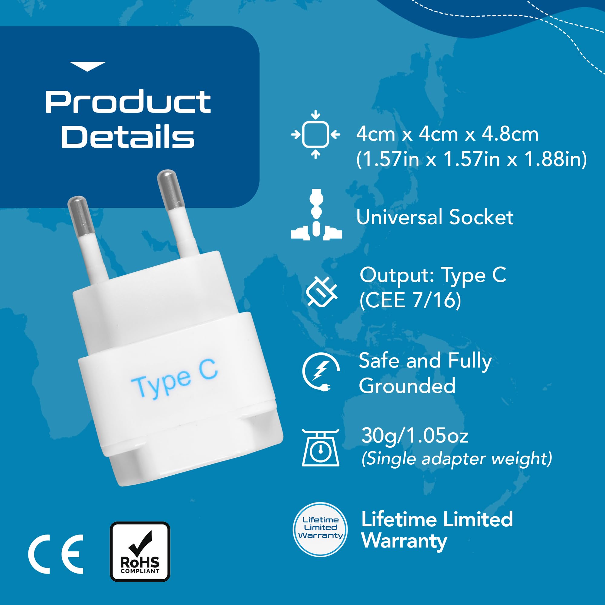 Ceptics European Travel Plug Adapter (Type C), Universal to European EU, Power Charge your Electronics in Italy, Greece, Germany, Outlet Adaptor 3 Pack