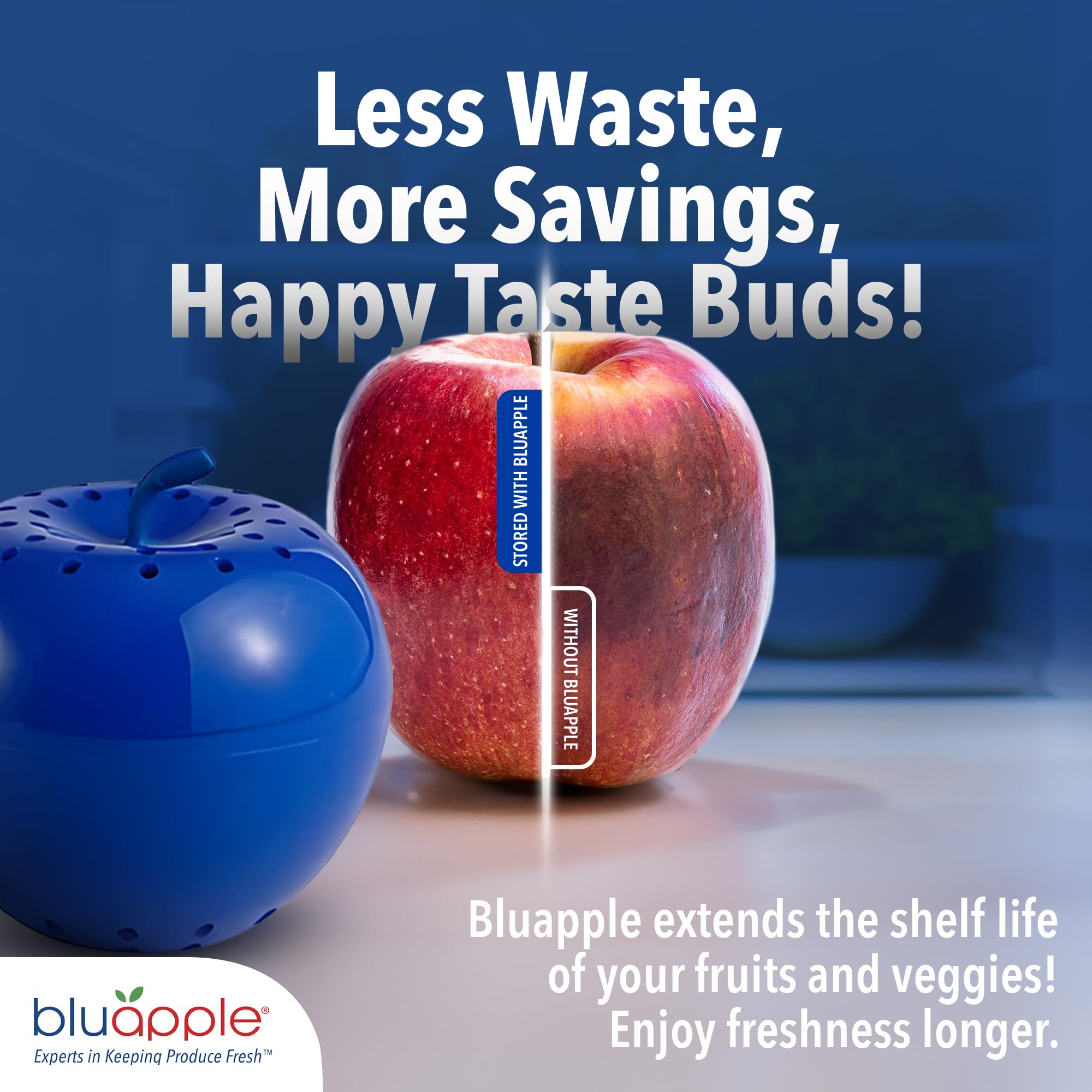 Bluapple Produce Saver Combo Pack - Keeps Fruits & Veggies Fresh in Refrigerator Crisper/Shelves, Lasts up to 3 Months, 8 Packets and 2 Bluapples for 1 Year, BPA Free Ethylene Gas Absorber, USA Made