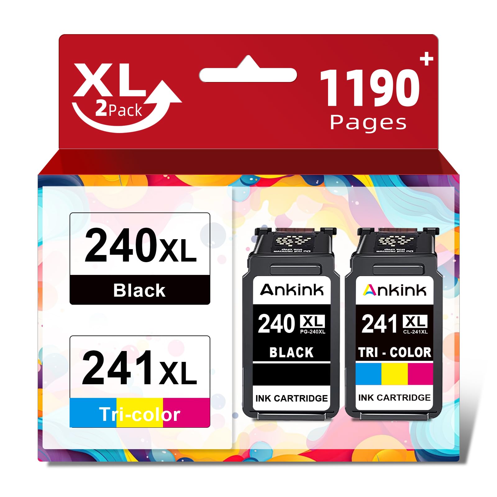 Ankink Remanufactured Ink Cartridges 240XL 241XL for Canon PG 240 CL 241 XL Black Color Combo Pack for Pixma MG3620 MG3600 TS5120 TS5100 MG3520 MG2120 MX452 MX472 MX512 Printer (1 Black, 1 Tri-Color)
