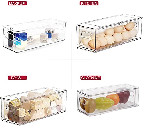 Abiudeng 2 Pack Stackable Refrigerator Organizer Bins with Pull-out Drawer, Drawable Clear Fridge Drawer Organizer with Handle, Plastic Kitchen Pantry Storage Containers