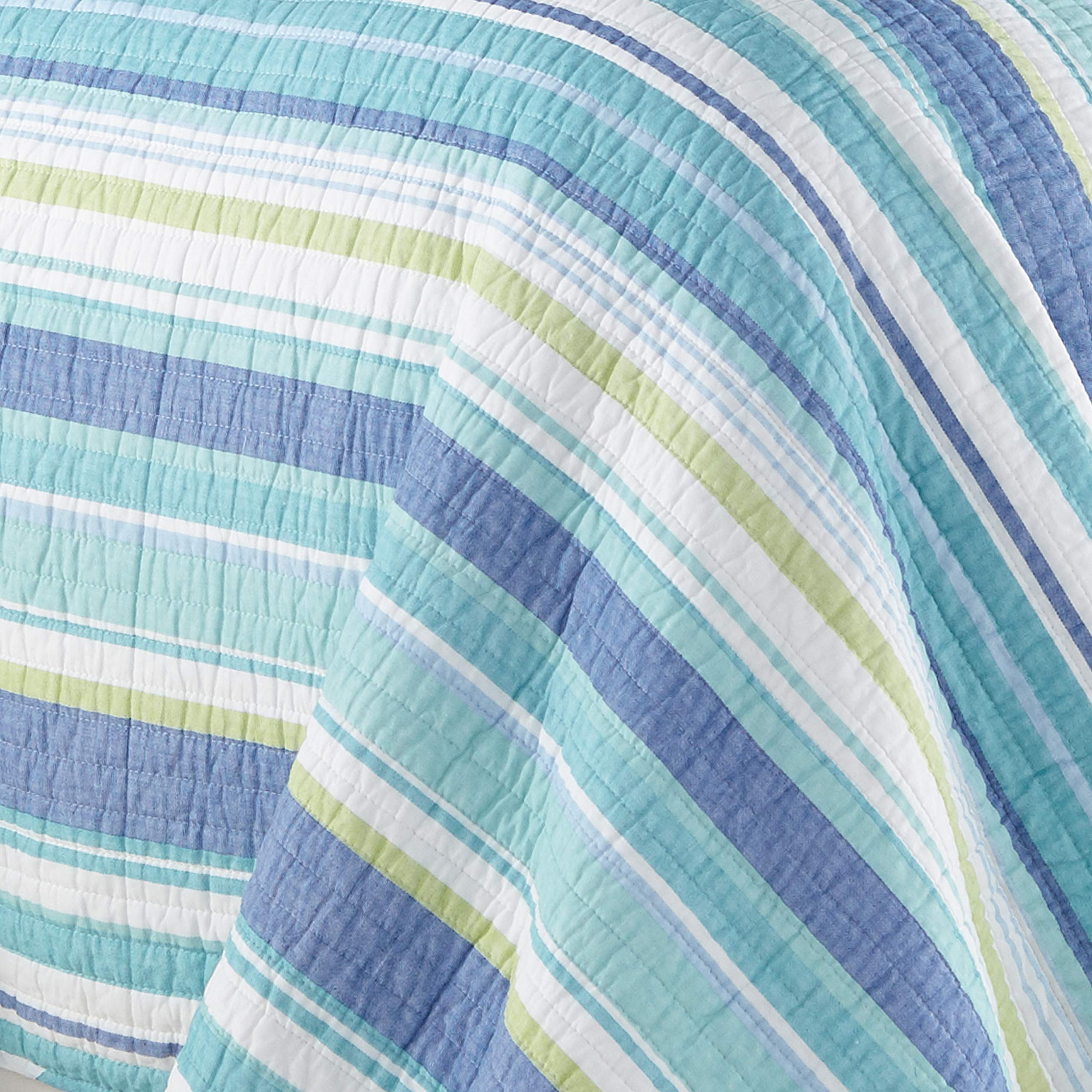 Levtex Home Laida Beach Bedding Set - 3Piece, Blue, Cotton, King Quilt & 2 Shams, Reversible, Coastal Stripe, Tropical Fish