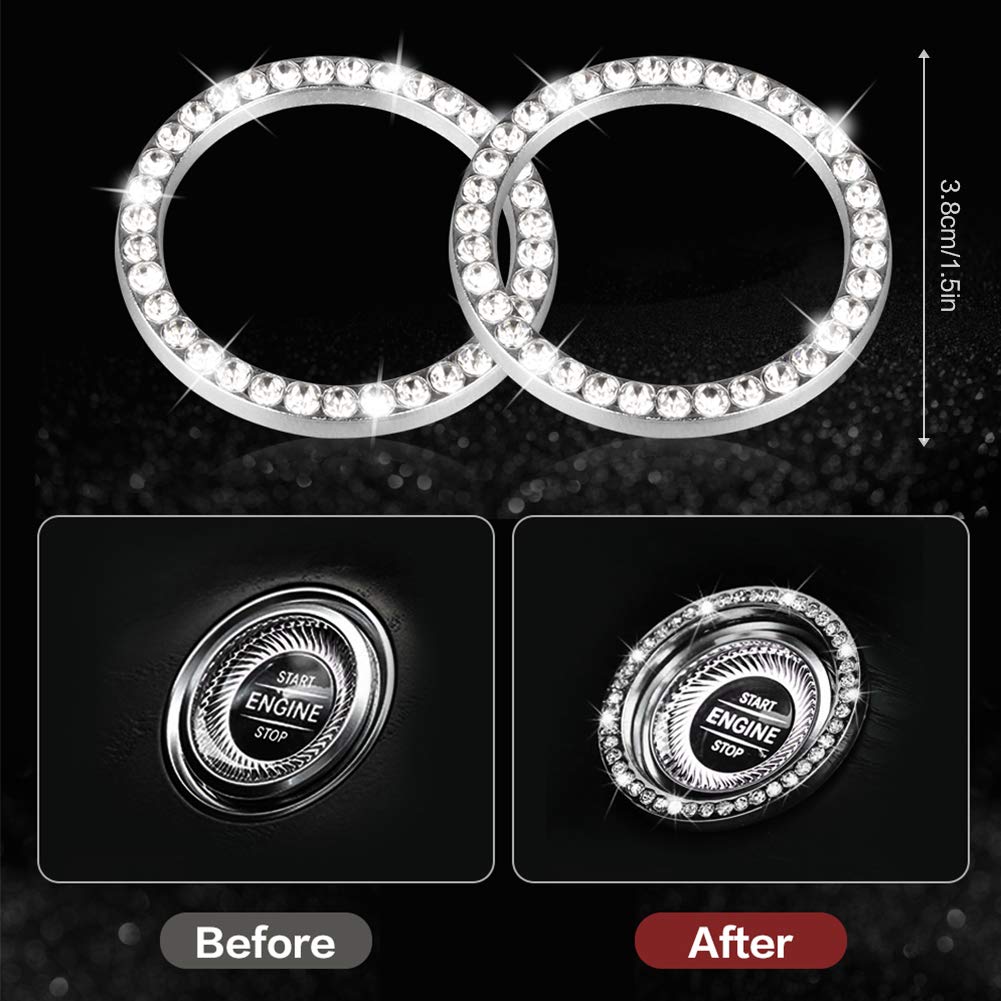 Diamond Bling Steering Wheel Cover for Women Universal Fit 15 Inch, Sparkly Car Wheel Protector with Bling Cup Holder Insert Coasters Rhinestone Ring Emblem, 5 Pack Car Interior Accessories