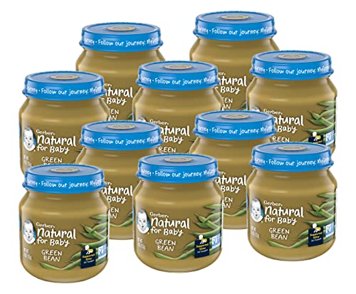 Gerber Natural for Baby 1st Foods Baby Food Jar, Green Bean, Non-GMO Pureed Baby Food with No Artificial Flavors or Colors for Supported Sitters, 4 OZ Glass Jar (Pack of 10)