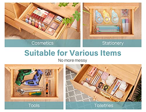 Kootek 31 Pcs Clear Plastic Drawer Organizer Set, 4-Size Bathroom Drawer Organizers Non-Slip Desk Dividers Trays, Versatile Storage Bins for Makeup, Jewelry, Vanity, Bedroom, Kitchen, Office