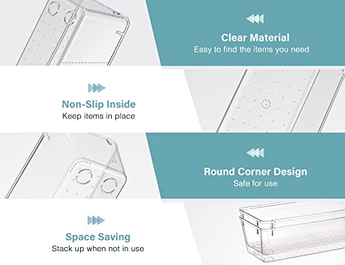 Kootek 31 Pcs Clear Plastic Drawer Organizer Set, 4-Size Bathroom Drawer Organizers Non-Slip Desk Dividers Trays, Versatile Storage Bins for Makeup, Jewelry, Vanity, Bedroom, Kitchen, Office
