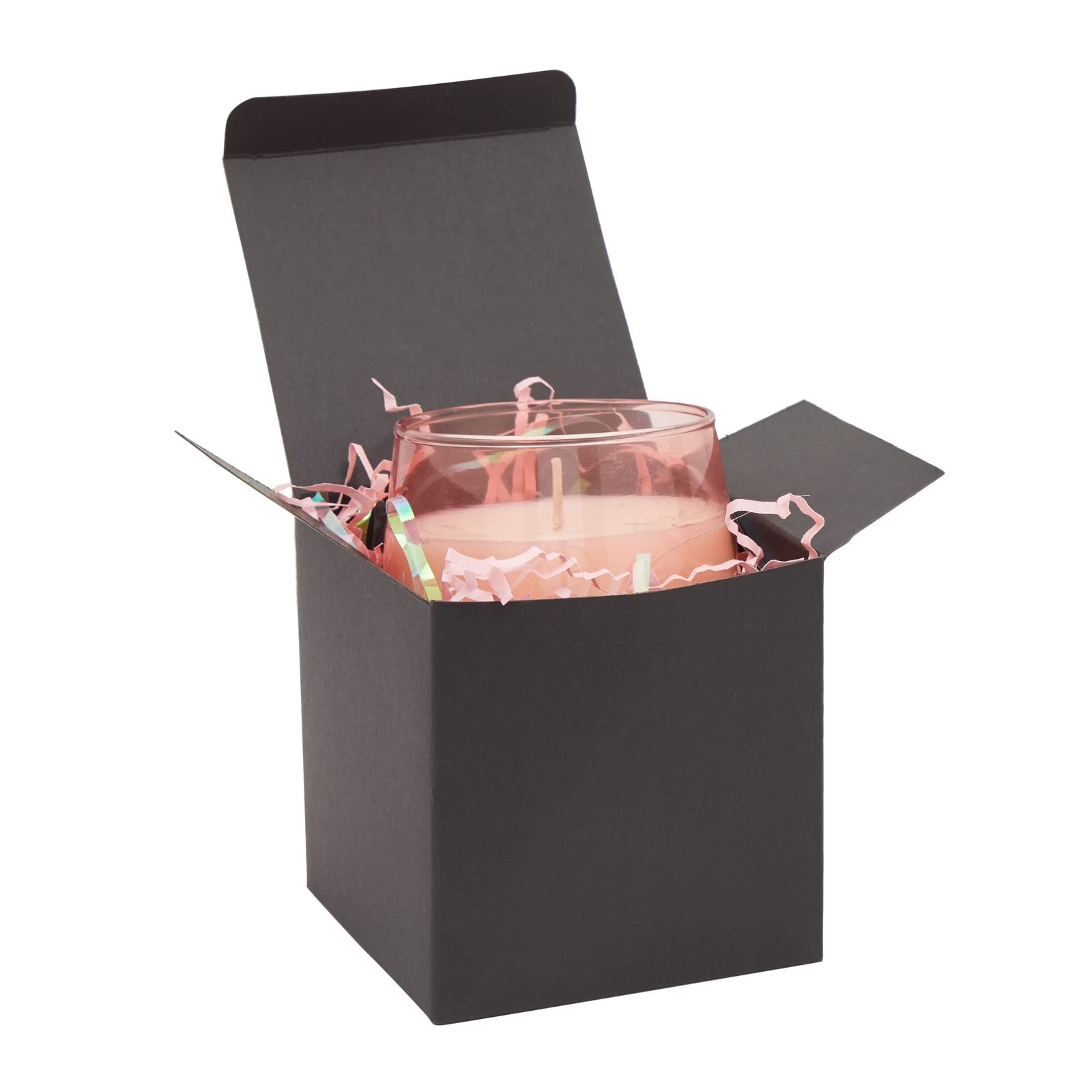 Kraft Black Paper Gift Boxes, Bulk Set with Ribbon and Stickers (4x4x4 In, 25 Pack)