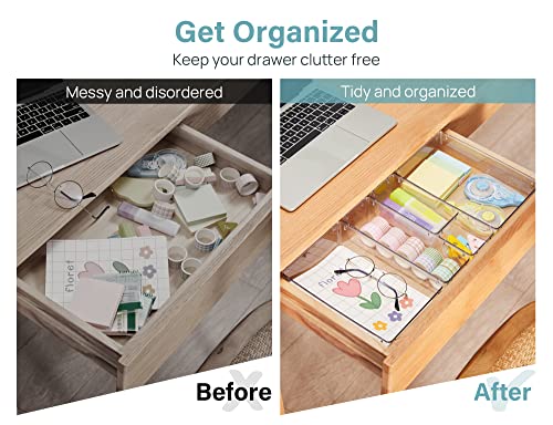 Kootek 31 Pcs Clear Plastic Drawer Organizer Set, 4-Size Bathroom Drawer Organizers Non-Slip Desk Dividers Trays, Versatile Storage Bins for Makeup, Jewelry, Vanity, Bedroom, Kitchen, Office