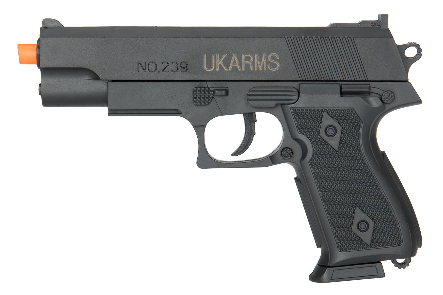 2 Pack of Polymer Spring Operated 7" Inch BB Airsoft Pistol-Intended for Film and Costume use.