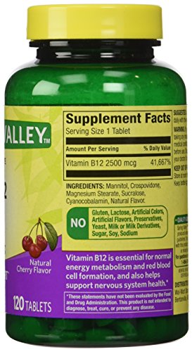ONLY 1 IN PACK Spring Valley Fast-Dissolve Vitamin B12 2500 Mcg, Metabolism Support, 120 Tablets cherry flavor