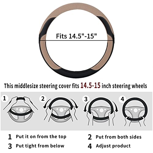 Achiou Steering Wheel Cover Microfiber Leather and Viscose, Breathable Mesh Universal 14.5-15 inch, Refreshing and Comfortable