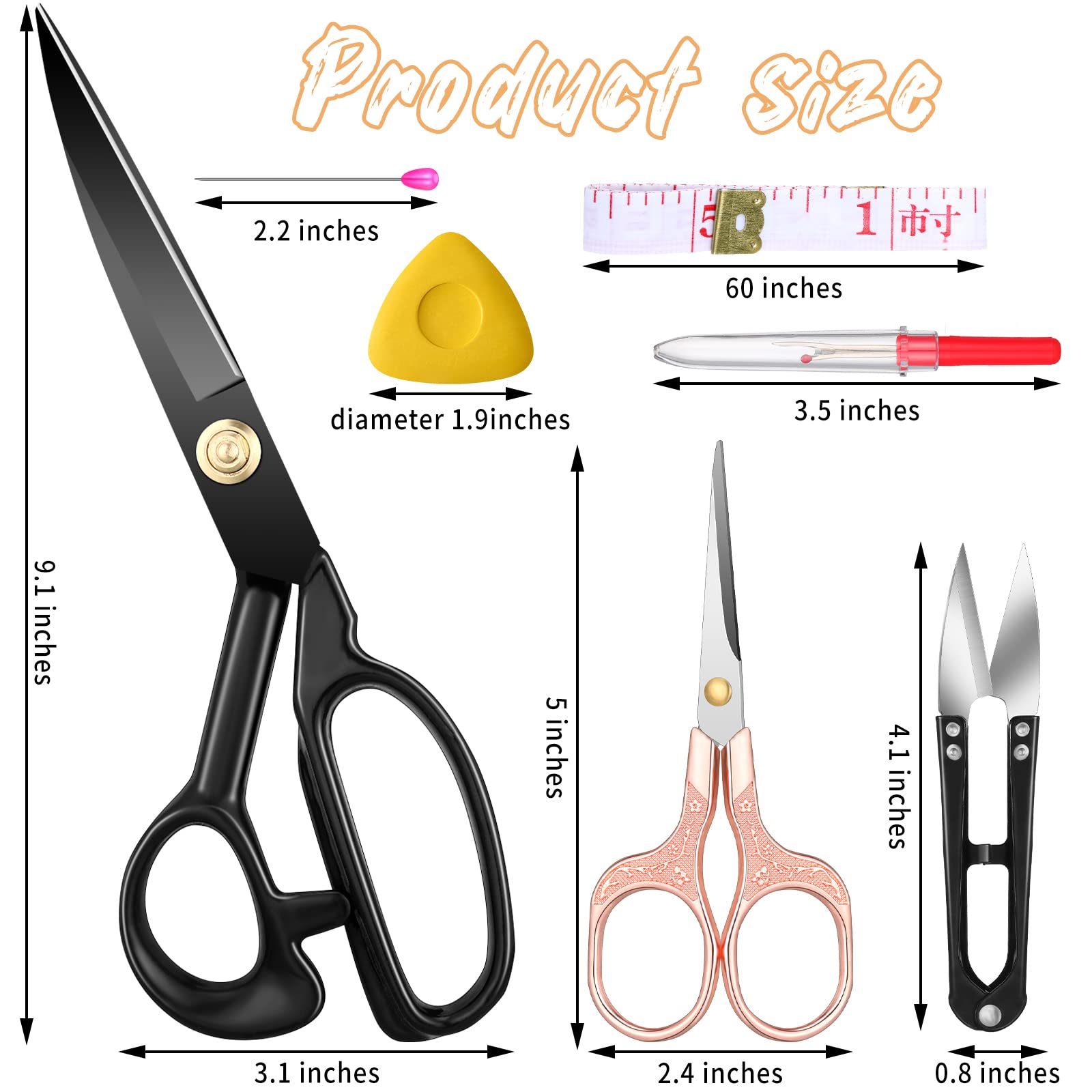 12 Pcs Sewing Scissors Set for Fabric Cutting Tailor Scissors Small Scissors Fabric Scissors with Tape Measure Thread Snips 3 Seam Rippers 4 Sewing Tailors Chalk Sewing Pins for DIY Quilting Gifts